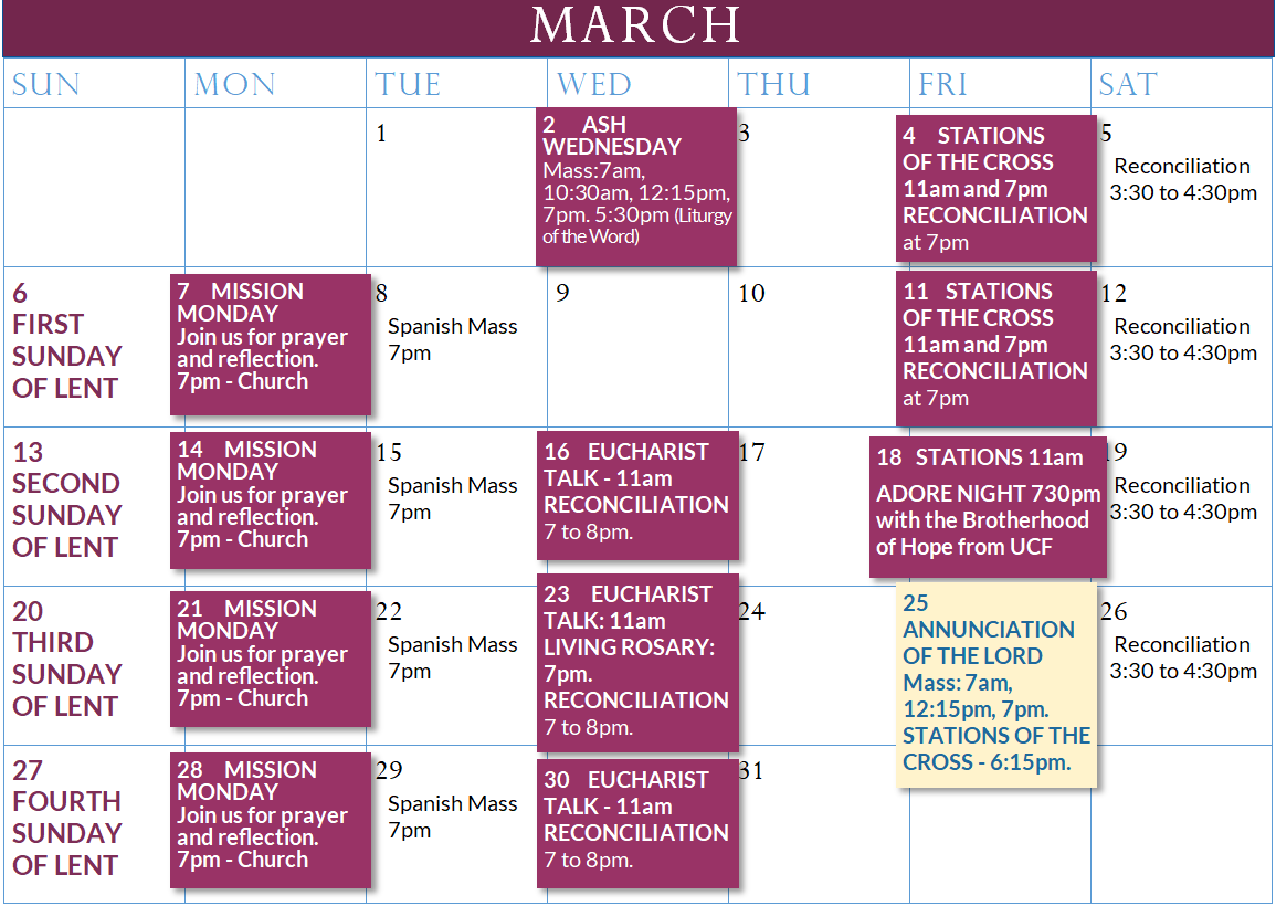 Lent Schedule – 2021 | Annunciation Catholic Church